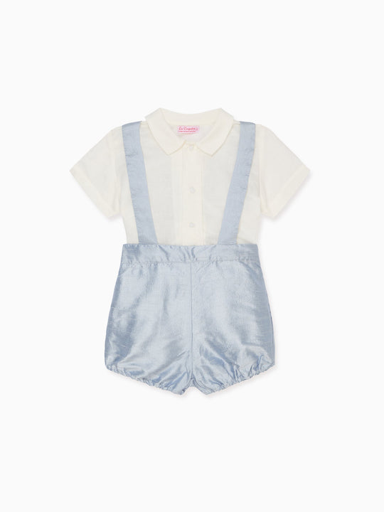 Light Blue Aliso Ceremony Silk Baby Boy Set | La Coqueta Kids US