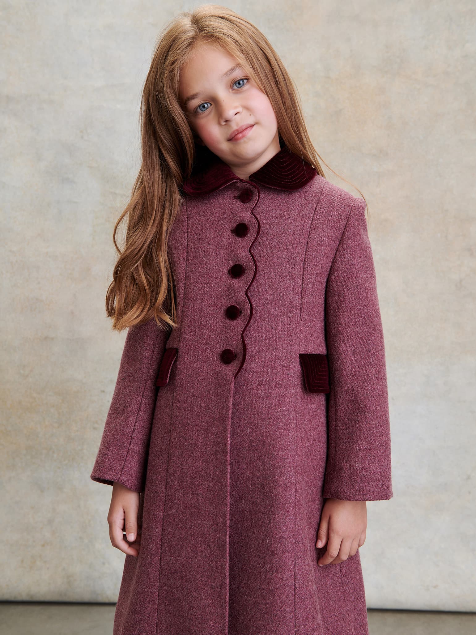 Burgundy Anisa Girl Wool Coat | La Coqueta Kids