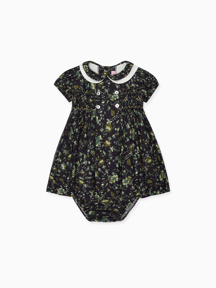 Navy Floral Arcadia Baby Girl Hand-Smocked Set | La Coqueta Kids