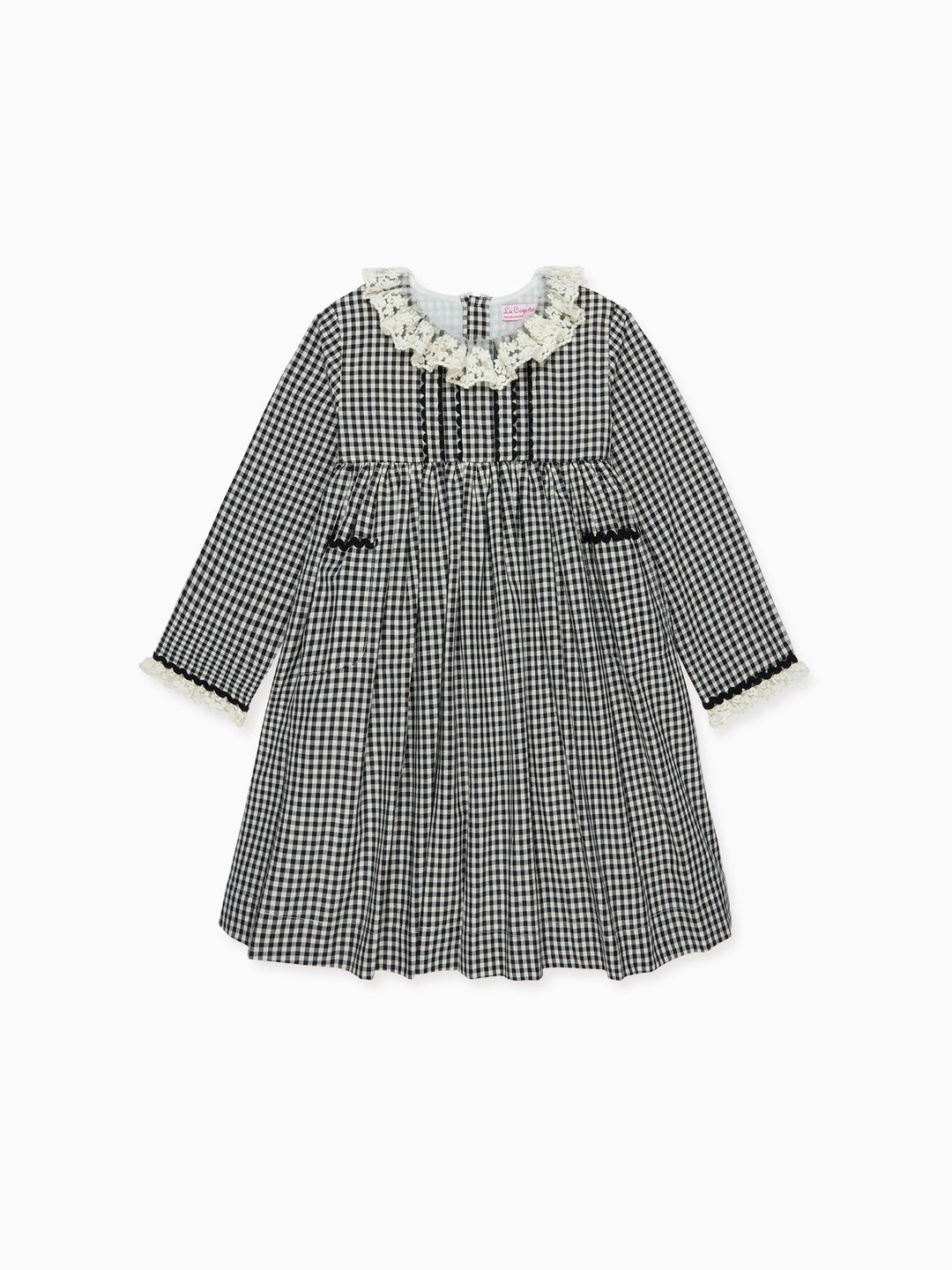 Black Gingham Aurelia Girl Empire Dress | La Coqueta Kids UK