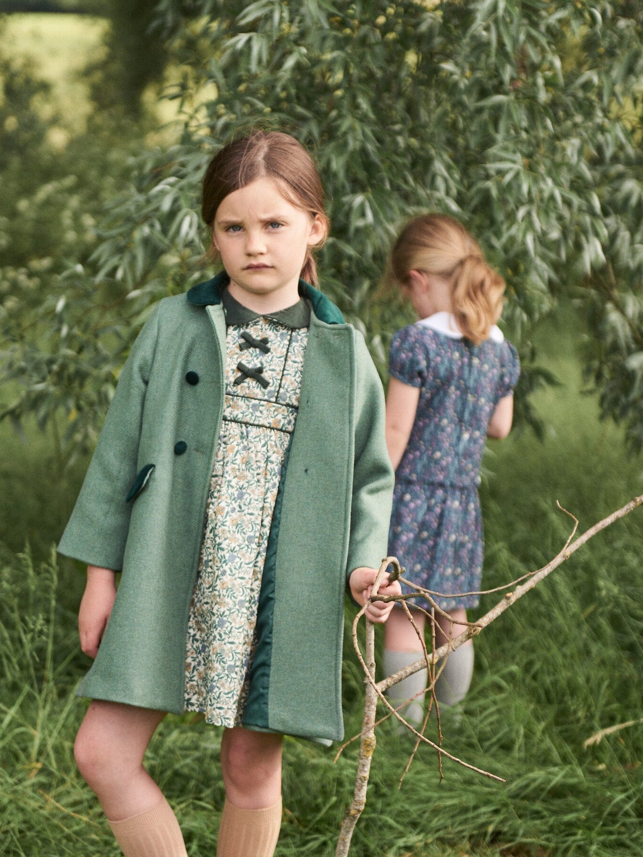 Bottle Green Floral Portia Girl Dress | La Coqueta Kids UK