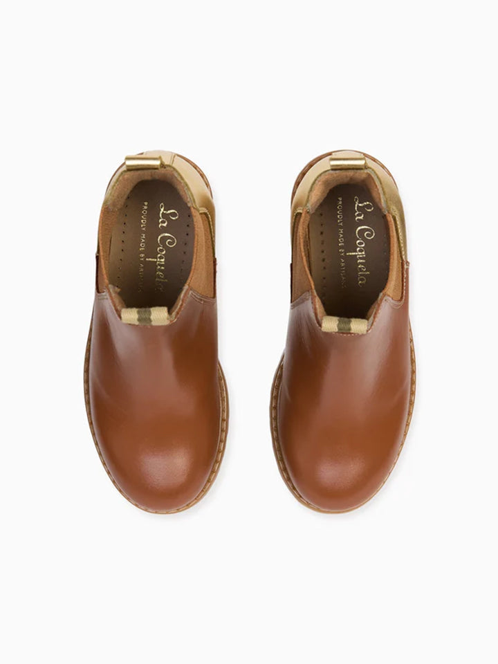 Gold & Tan Leather Girl Chelsea Boots | Stylish Kids Tan Boots UK – La ...