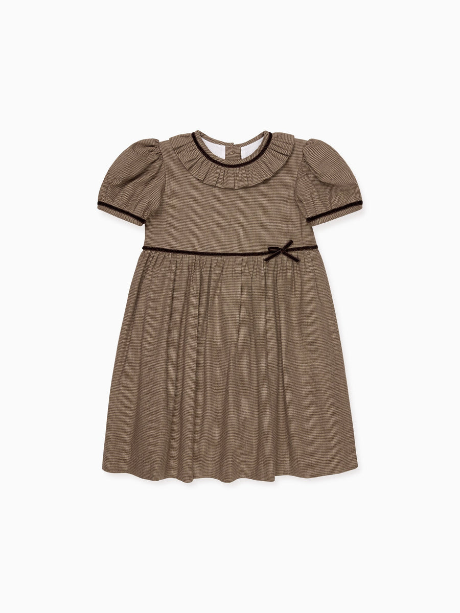 Brown Tweed Elizabeth Girl Dress | La Coqueta Kids UK