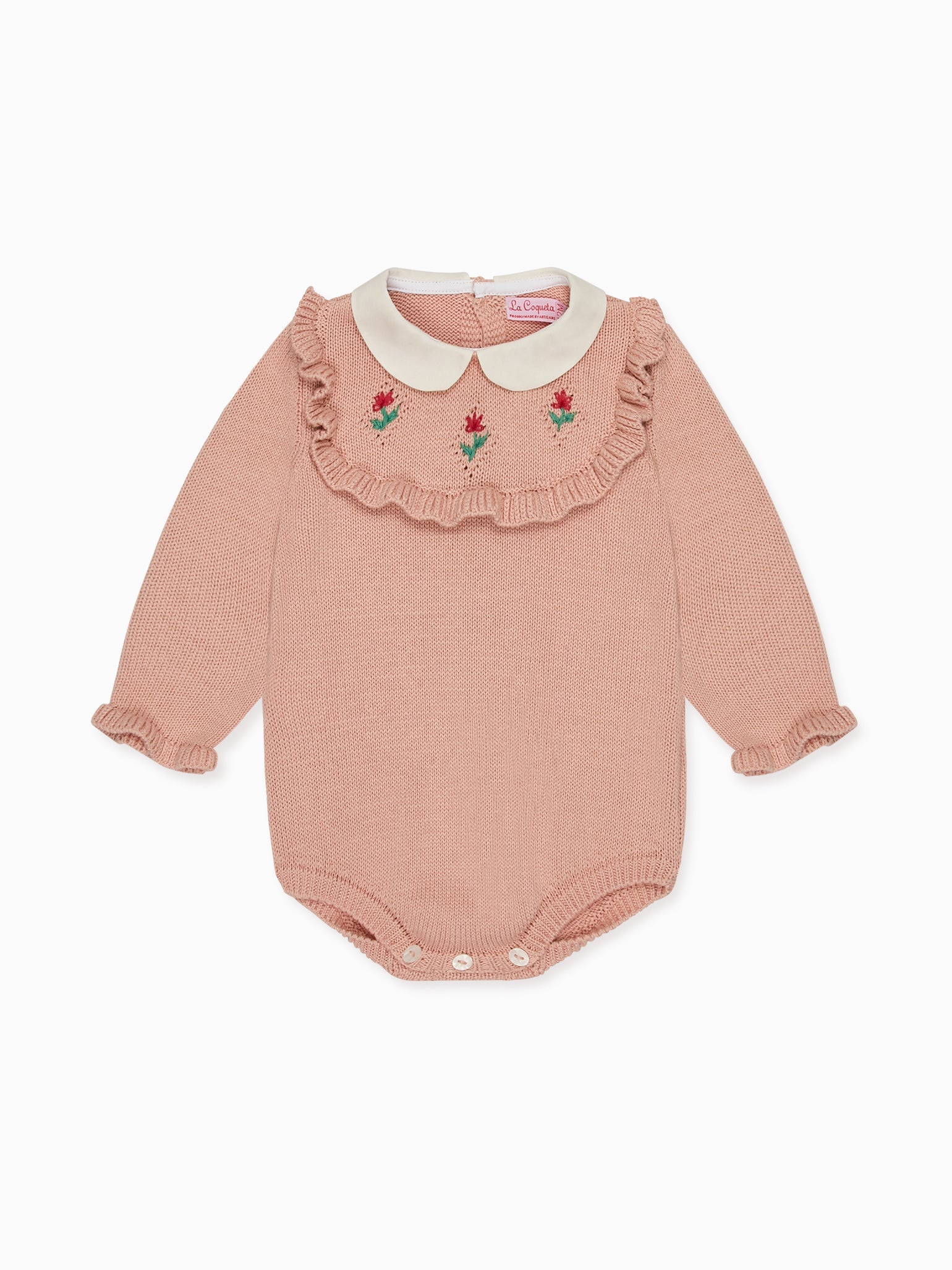 Dusty Pink Ginia Cotton Baby Girl Knitted Romper | La Coqueta US – La ...