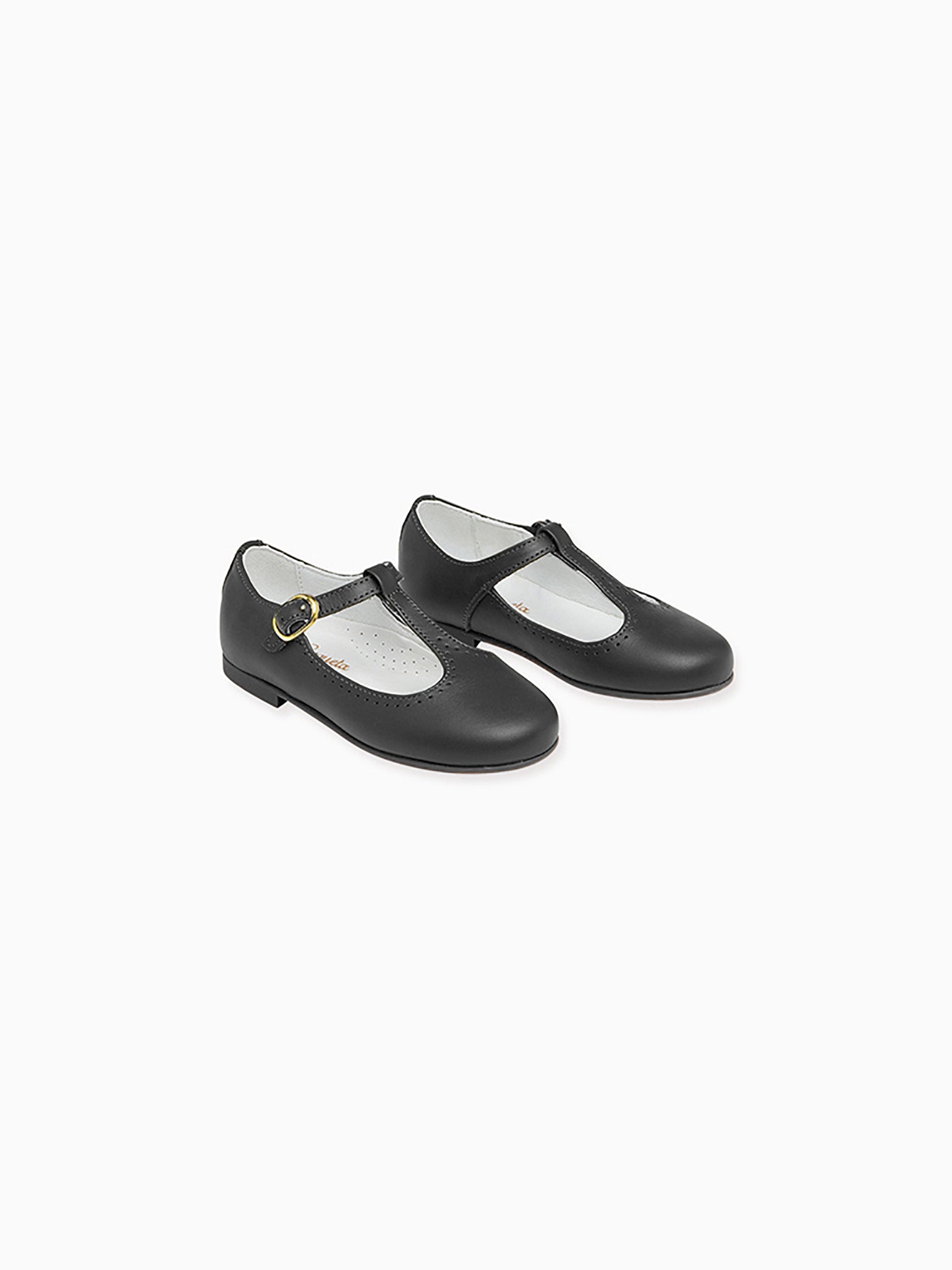 Black Leather Girl T-Bar Shoes – La Coqueta Kids