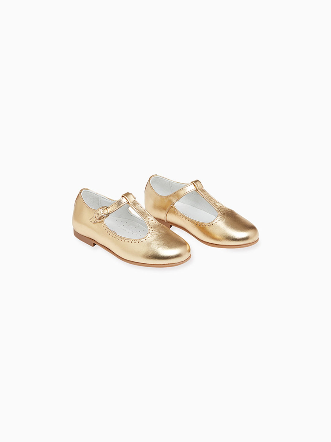 Gold Leather Girl T-Bar Shoes – La Coqueta Kids