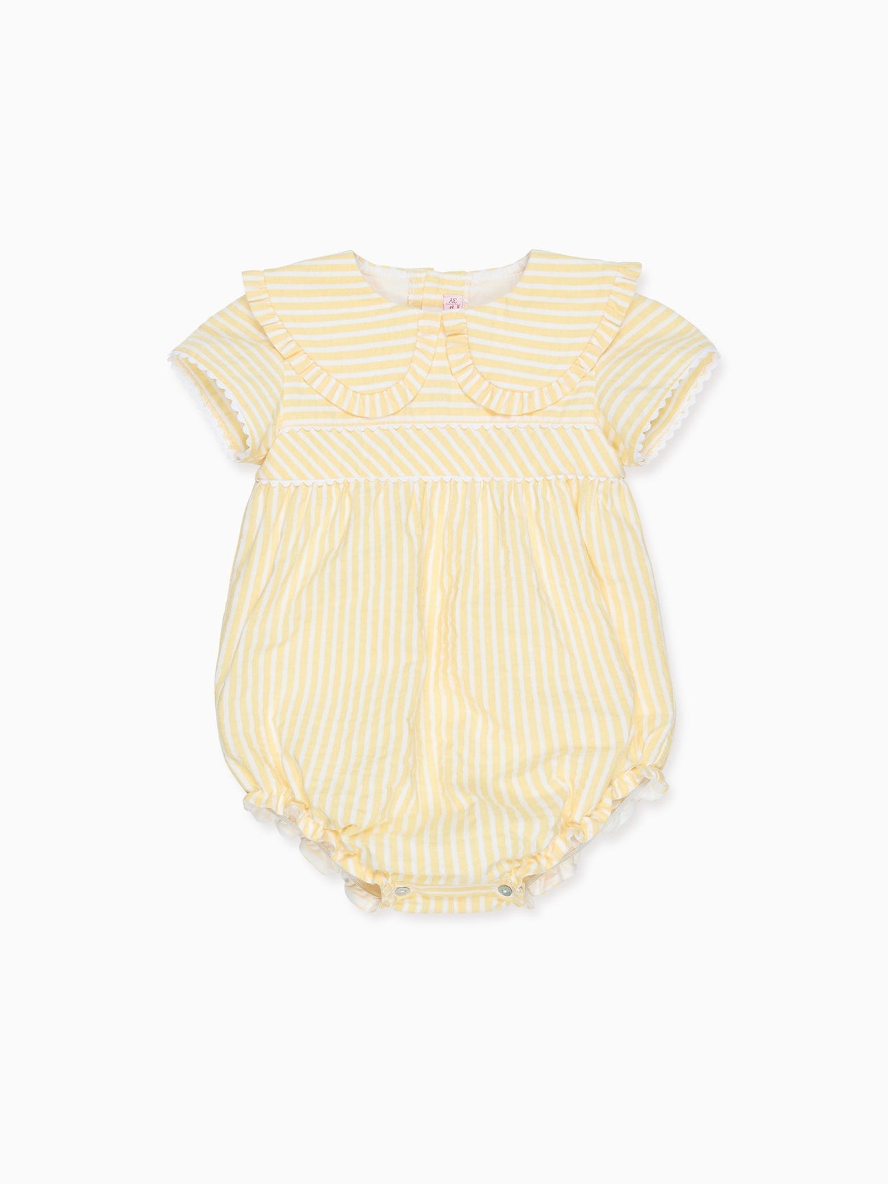 Lemon Stripe Juniper Baby Girl Romper | La Coqueta Kids