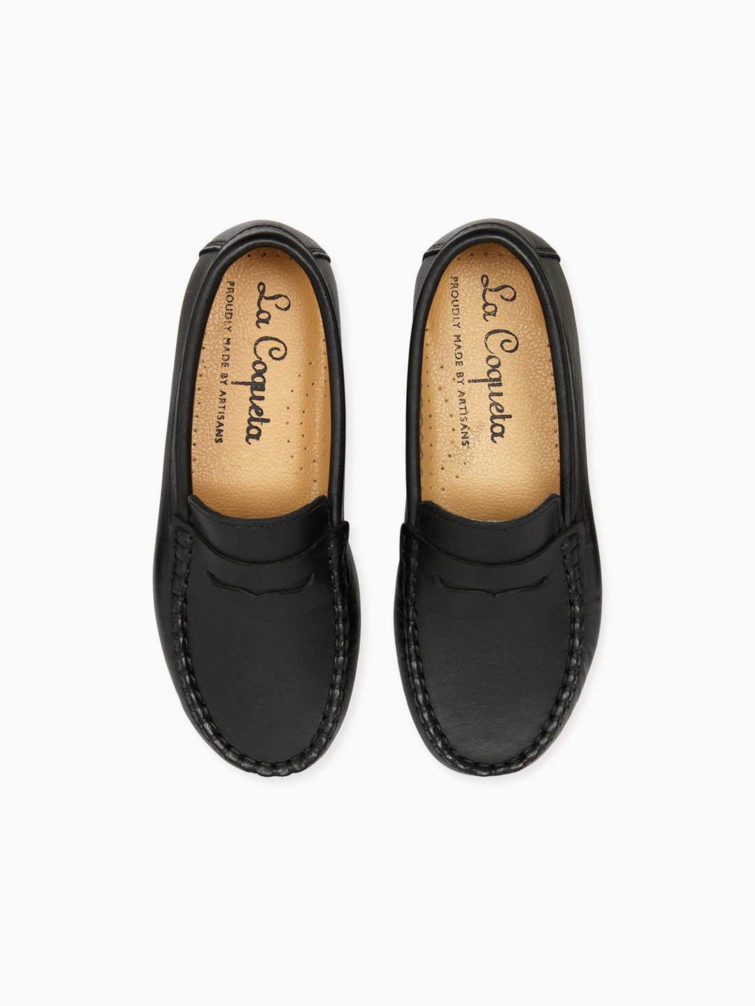 Black Leather Boy Loafer Shoes | La Coqueta Kids US