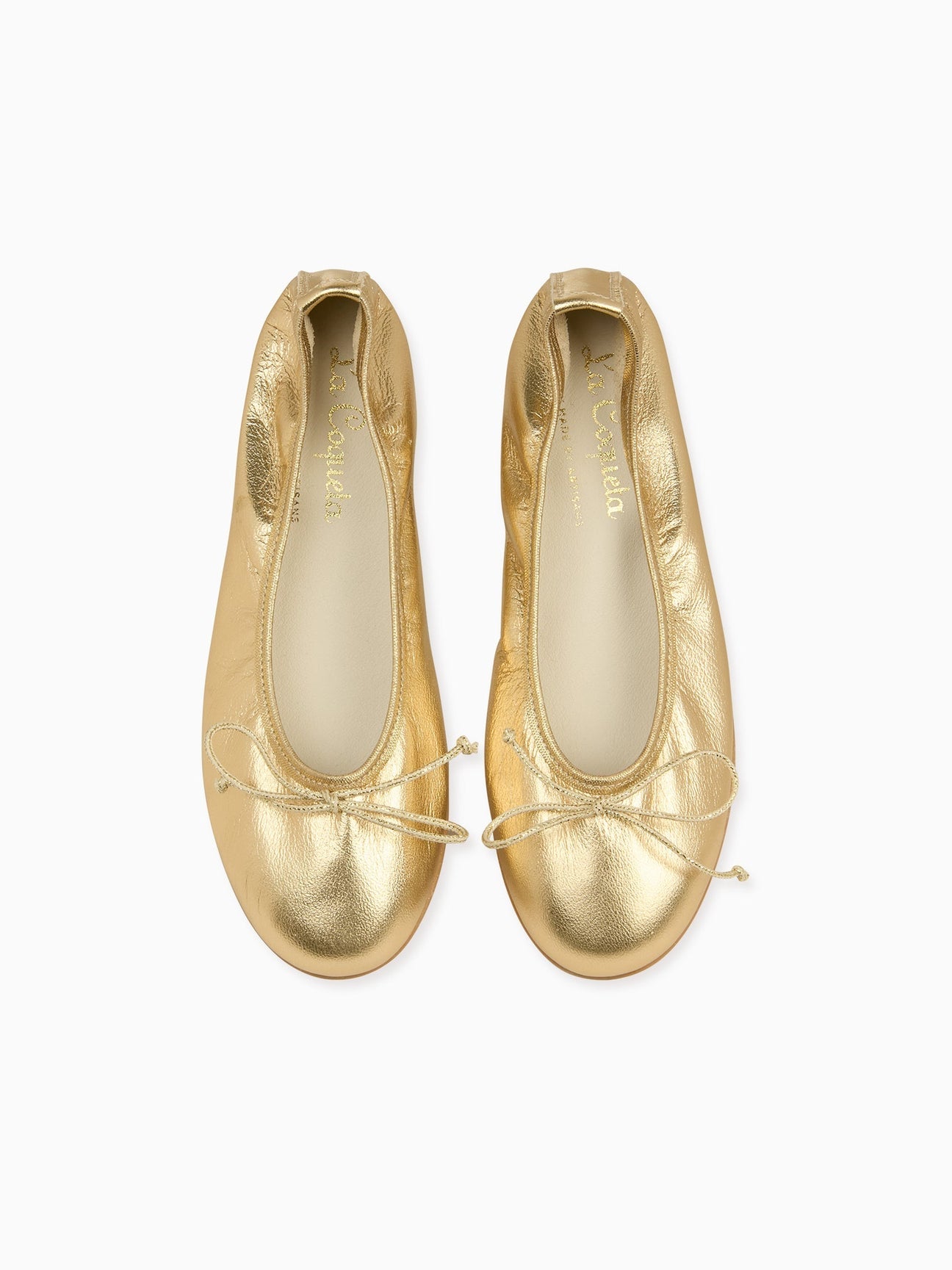 Gold Leather Girl Bow Ballerina Shoes | La Coqueta UK – La Coqueta Kids