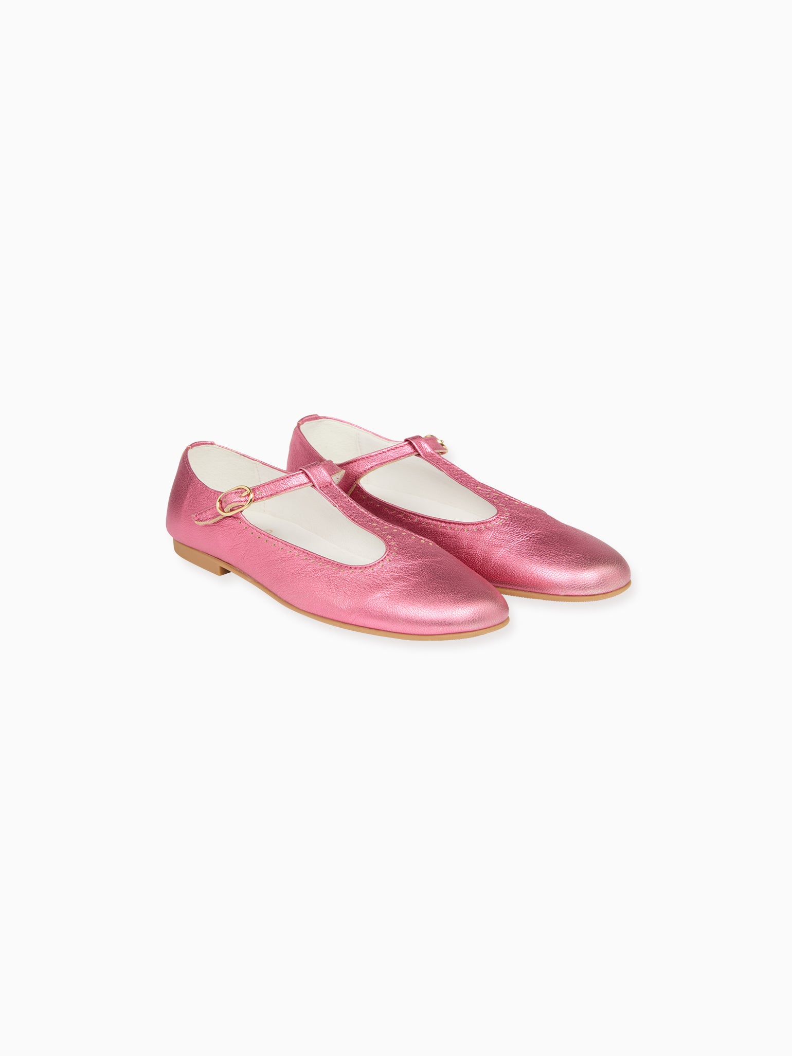 Metallic Fuchsia Leather Girl T-Bar Shoes | La Coqueta Kids UK