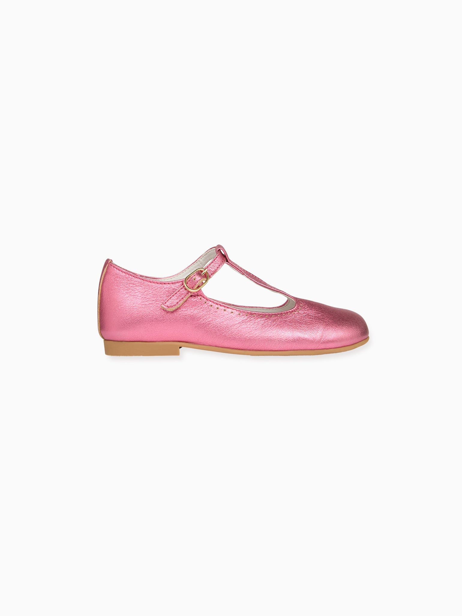 Metallic Fuchsia Leather Girl T-Bar Shoes | La Coqueta Kids UK