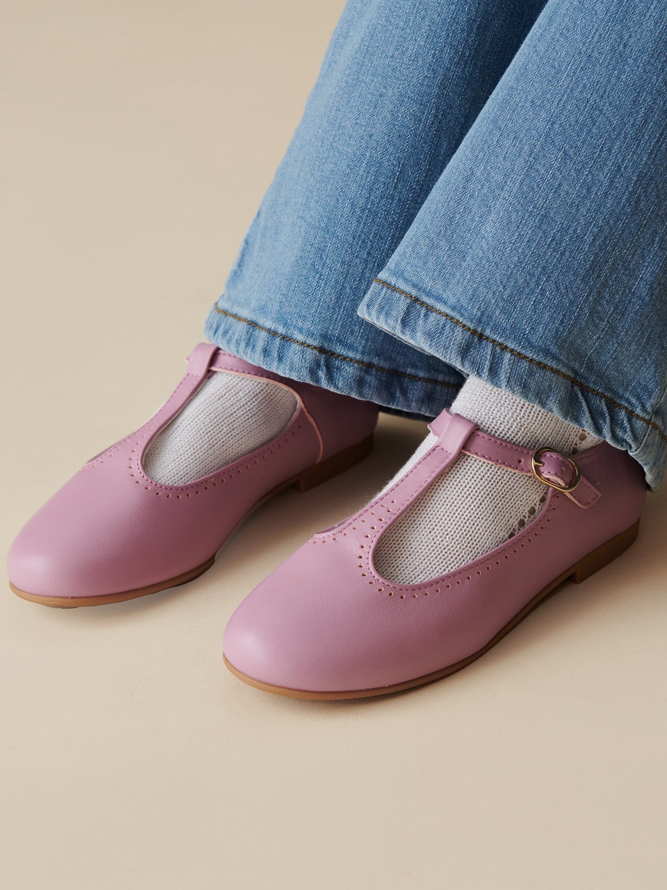 Lilac Leather Girl T-Bar Shoes | La Coqueta Kids UK