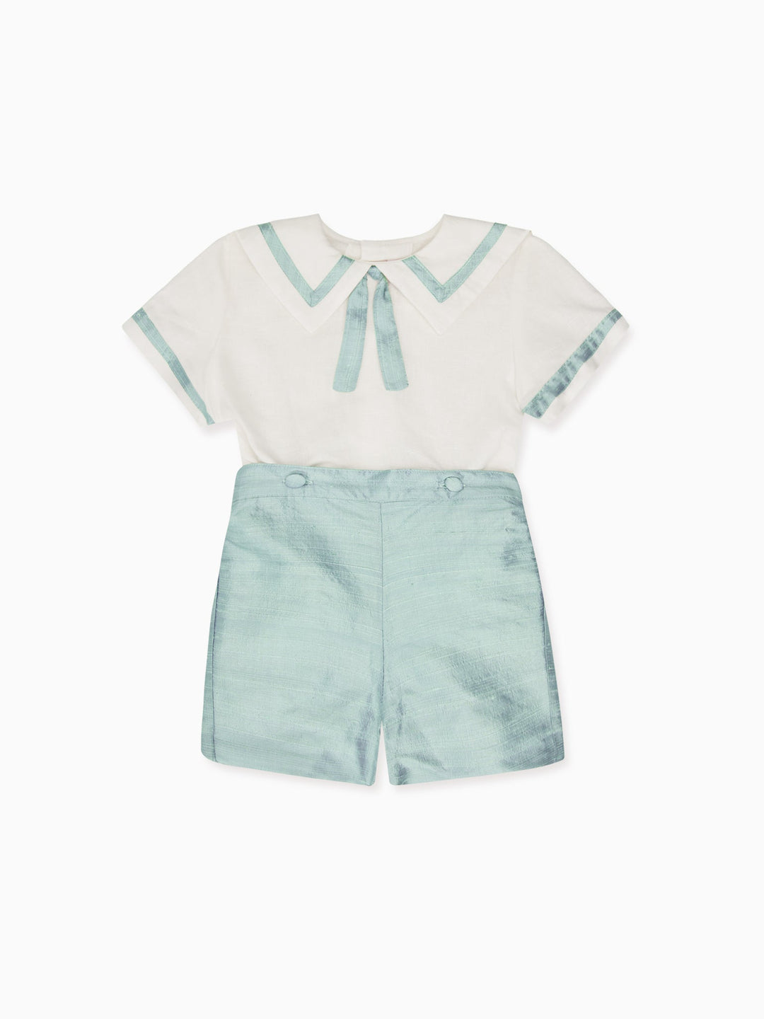 Sage Green Lirio Ceremony Silk Baby Boy Set | La Coqueta Kids US