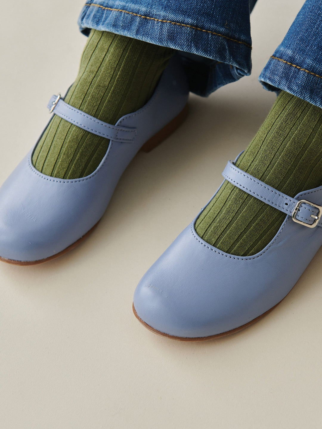 Dusty Blue Leather Girl Mary Jane Shoes | La Coqueta Kids US