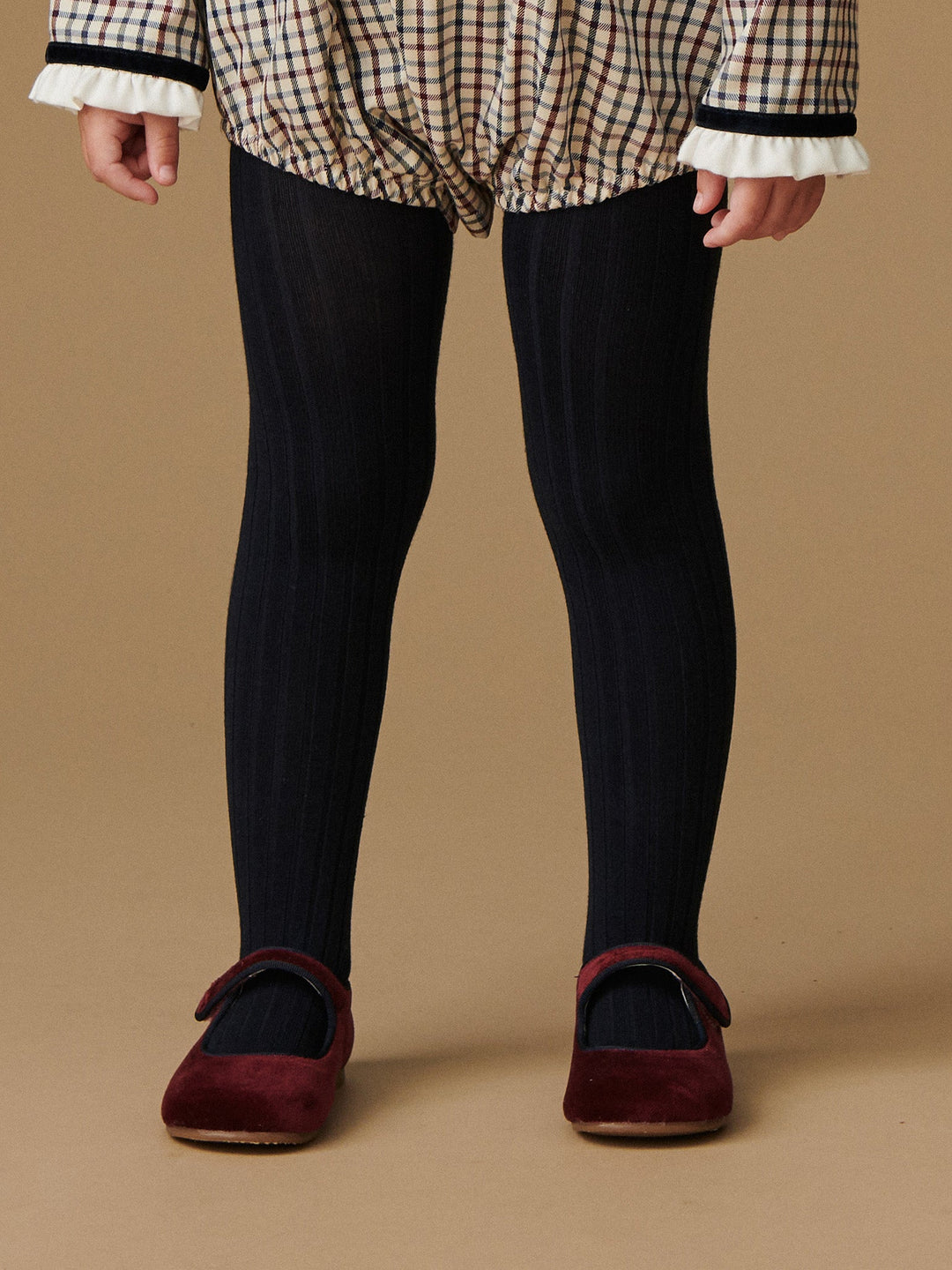Navy Blue Ribbed Kids Tights | La Coqueta Kids US