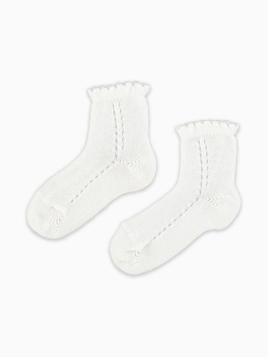 White Openwork Short Girl Socks | La Coqueta Kids US