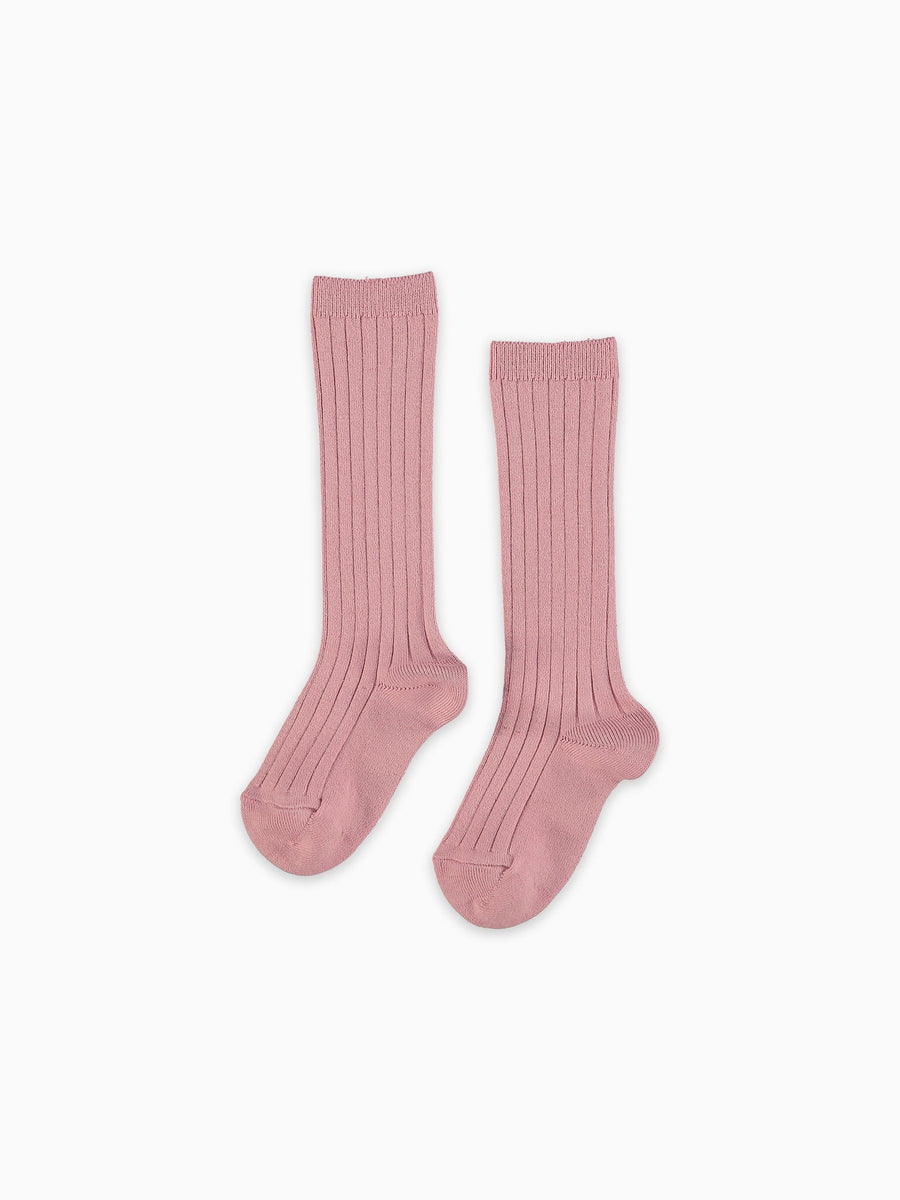 Dusty Pink Ribbed Knee High Girl Socks | La Coqueta Kids US