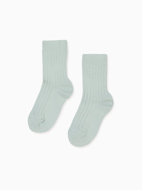Pale Green Ribbed Short Kids Socks | La Coqueta Kids US