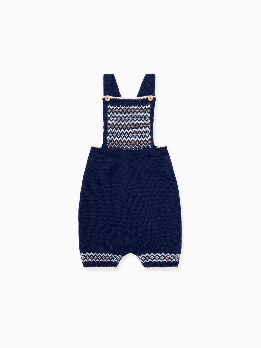 Navy Rubino Merino Fair Isle Baby Knitted Dungarees | La Coqueta Kids UK