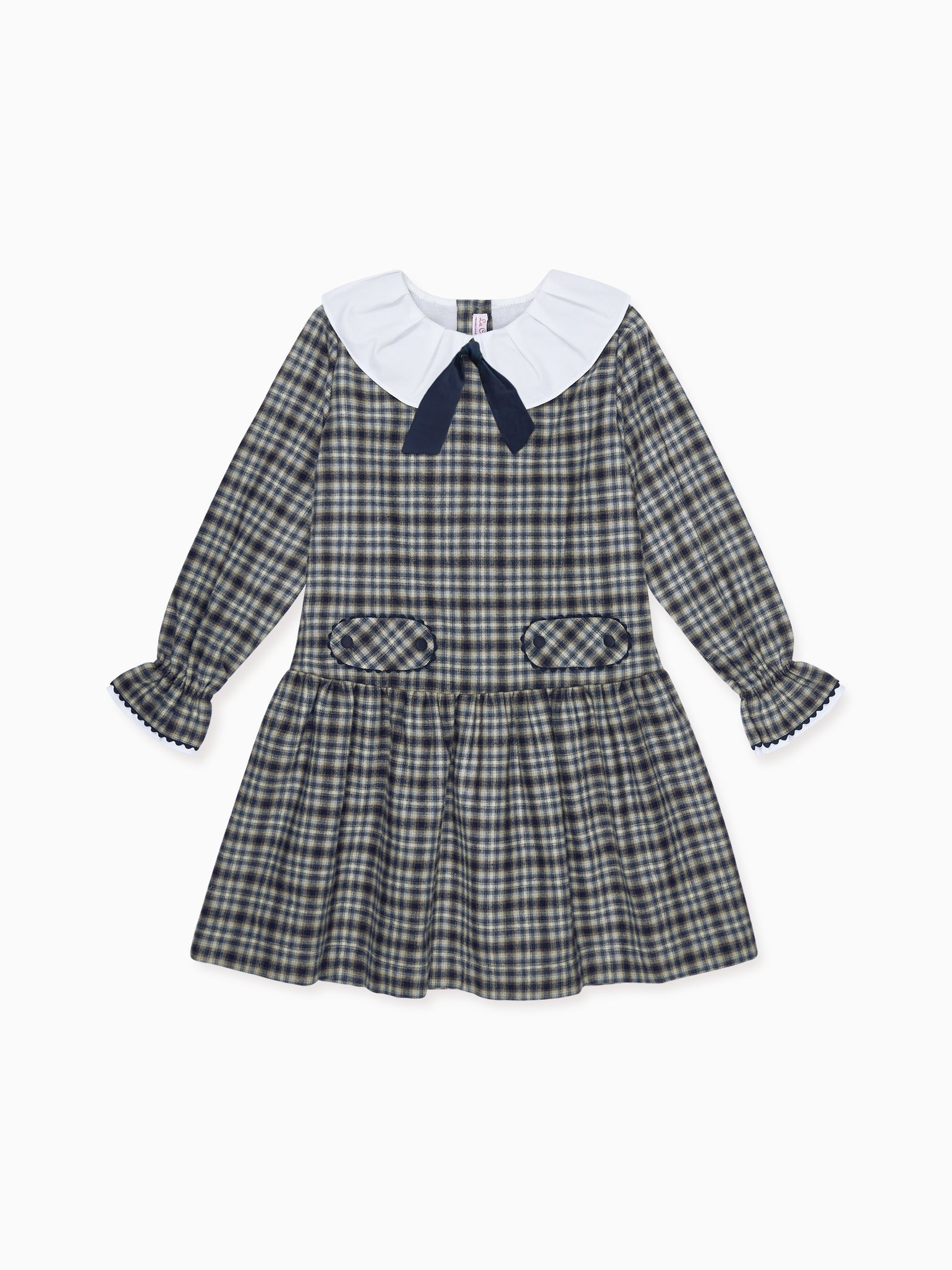 Navy Check Tessa Girl Drop Waist Dress | La Coqueta Kids UK